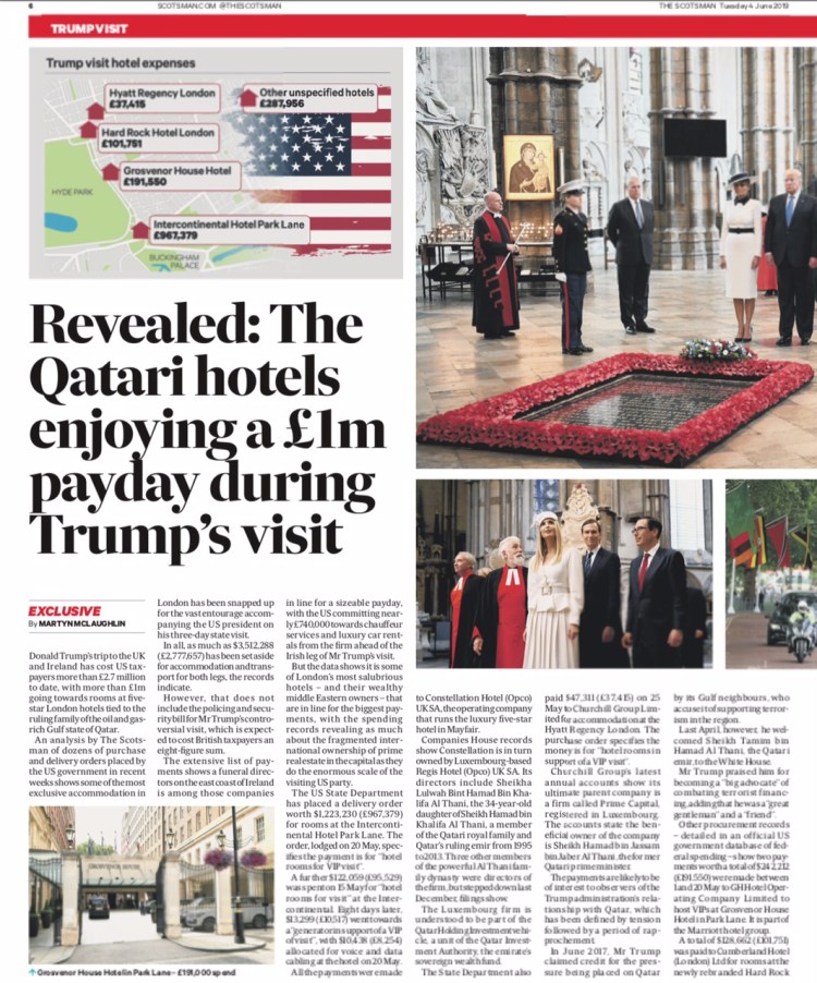 US spends £1m at Qatari backed hotels for Trump state visit | Martyn ...